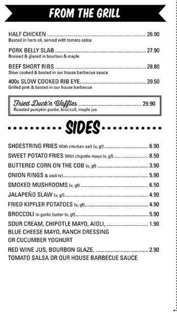 Menu at South Side Diner restaurant, South Brisbane