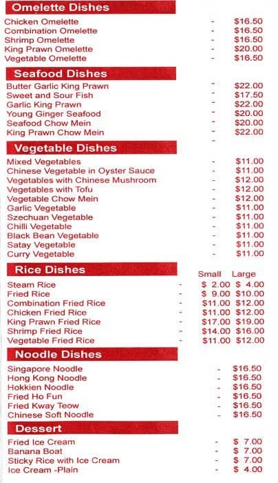 Menu at Kawloon Restaurant, Mandurah
