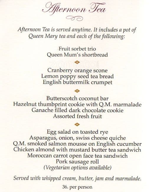 Menu at Queen Mary Tea Room desserts, Seattle, NE 55th St