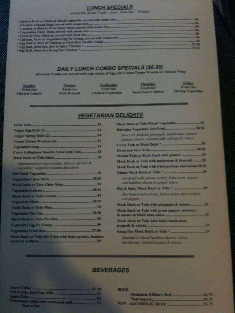 Menu at Vina Vietnamese Restaurant, Richfield