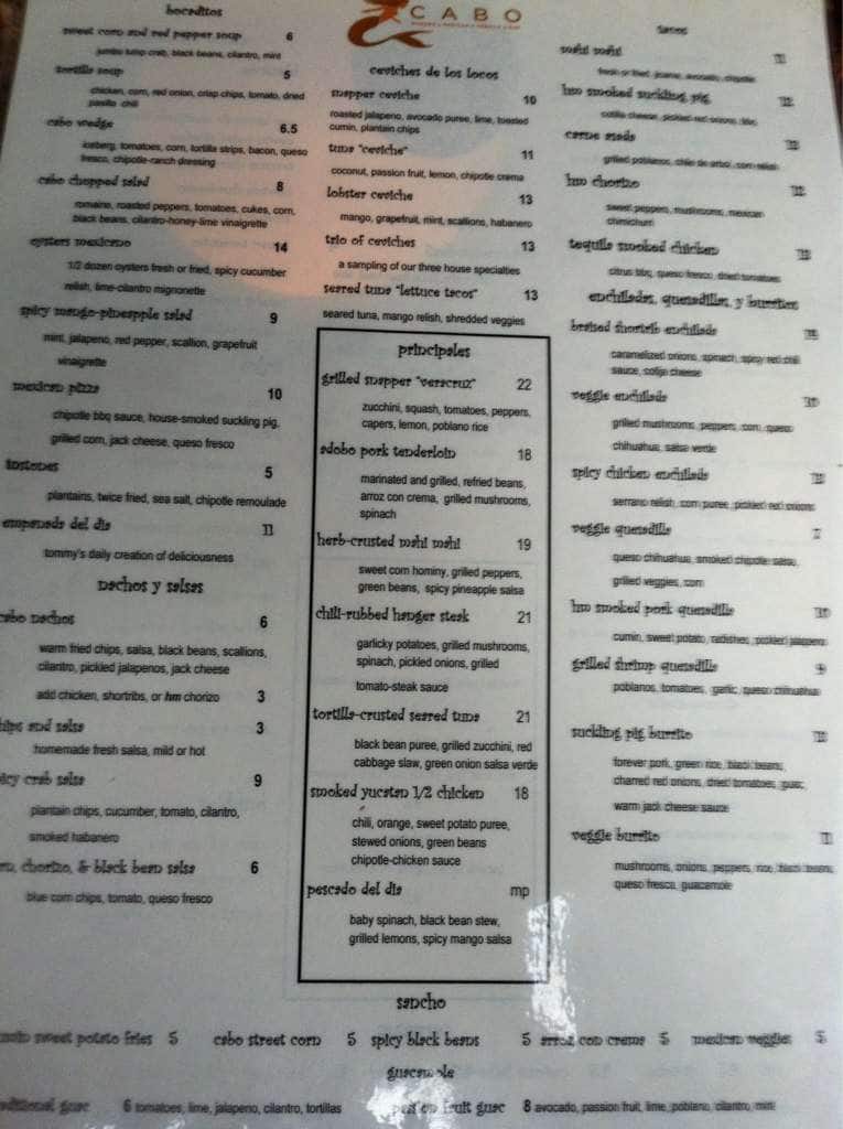 Cabo Modern Mexican Tequila Bar Menu - Urbanspoon/Zomato