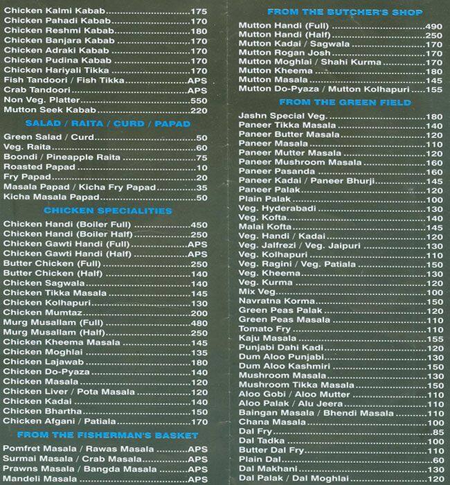 Menu at Jashn Family Restro & Bar, Mira Bhayandar