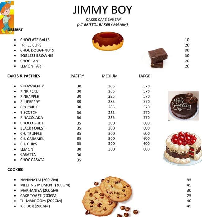 Jimmy Boy Cakes Cafe Bakery Menu - Zomato