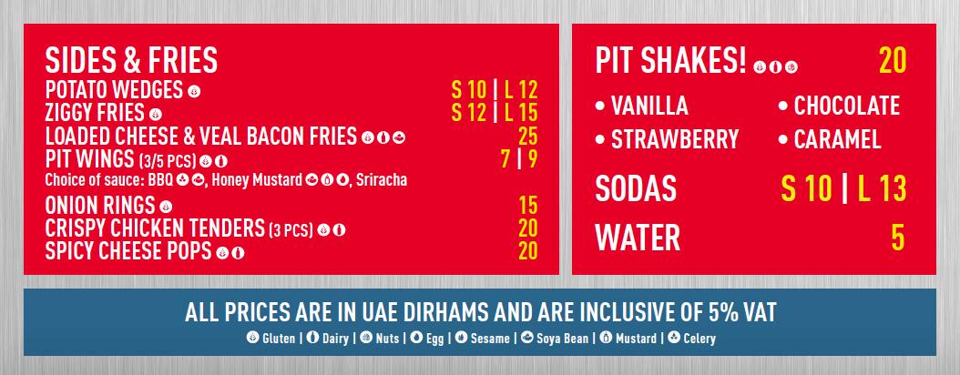 Menu at Burger pit restaurant, Dubai, WX76+JG3