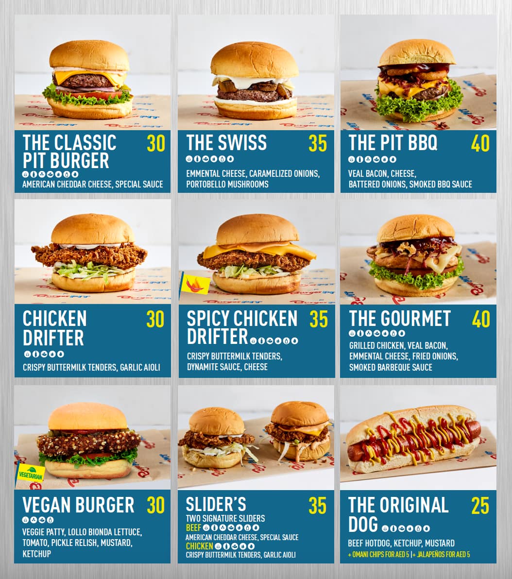 Menu at Burger pit restaurant, Dubai, WX76+JG3