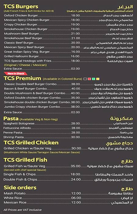 Menu at The Charcoal Shack restaurant, Dubai