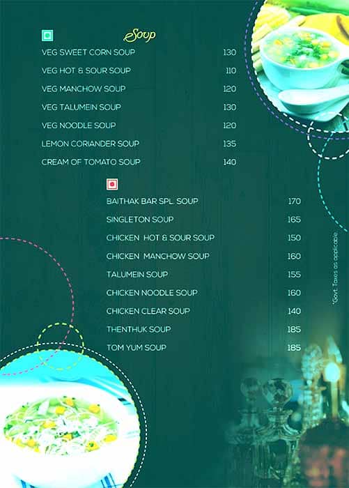 Menu of Baithak Bar & Restaurant, Mango, Jamshedpur