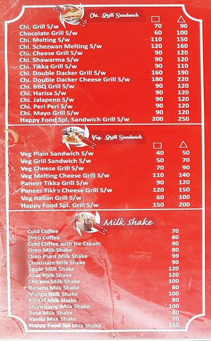 Menu of Happy Food Corner, Mohammad Ali Road, Mumbai