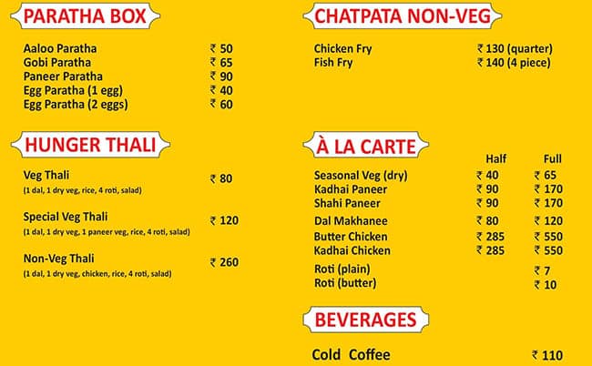 Menu of Rasoi, Beta 1, Greater Noida