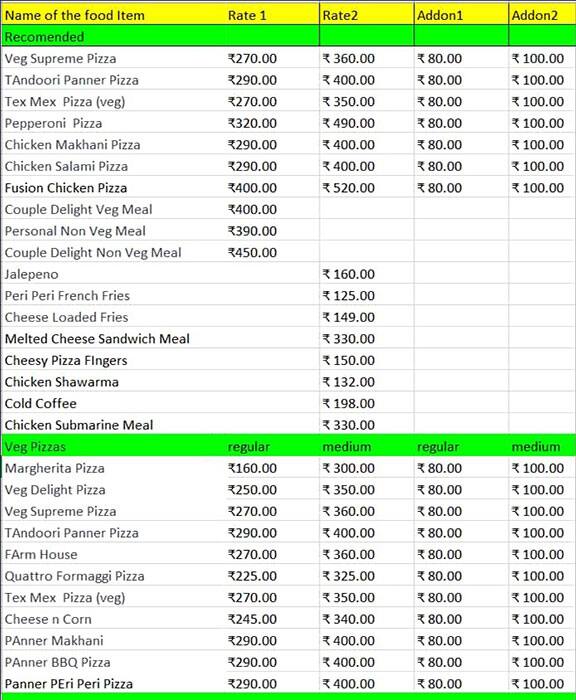 Menu of Stonefire Pizza, Hill Road, Bandra West, Mumbai
