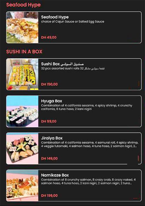 Menu of Rayu Japanese Restaurant, Jumeirah 1, Dubai