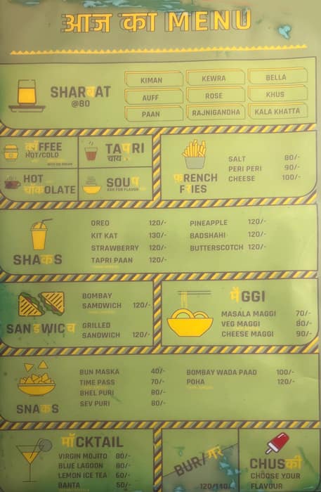 Menu of Tapri Talks, Karkardooma, New Delhi