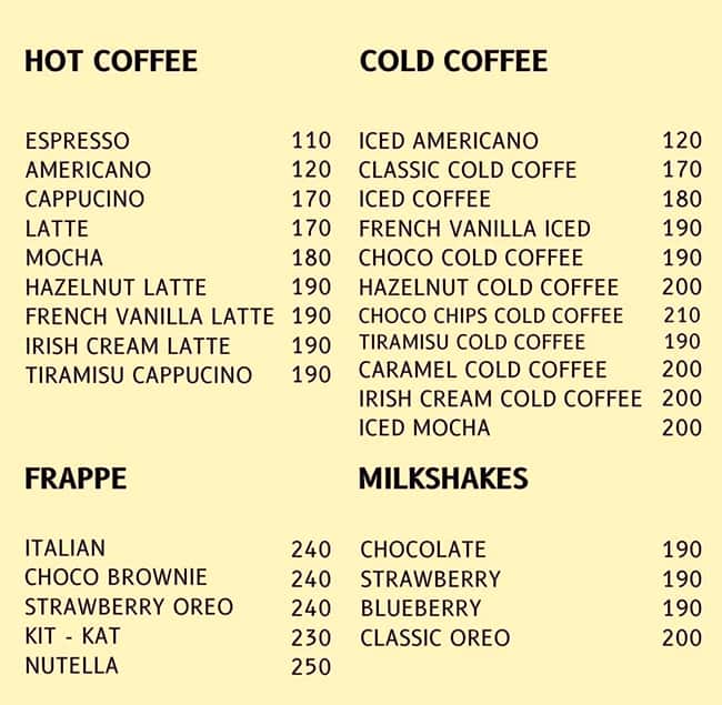 Menu of Terra Cafe, Bopal, Ahmedabad
