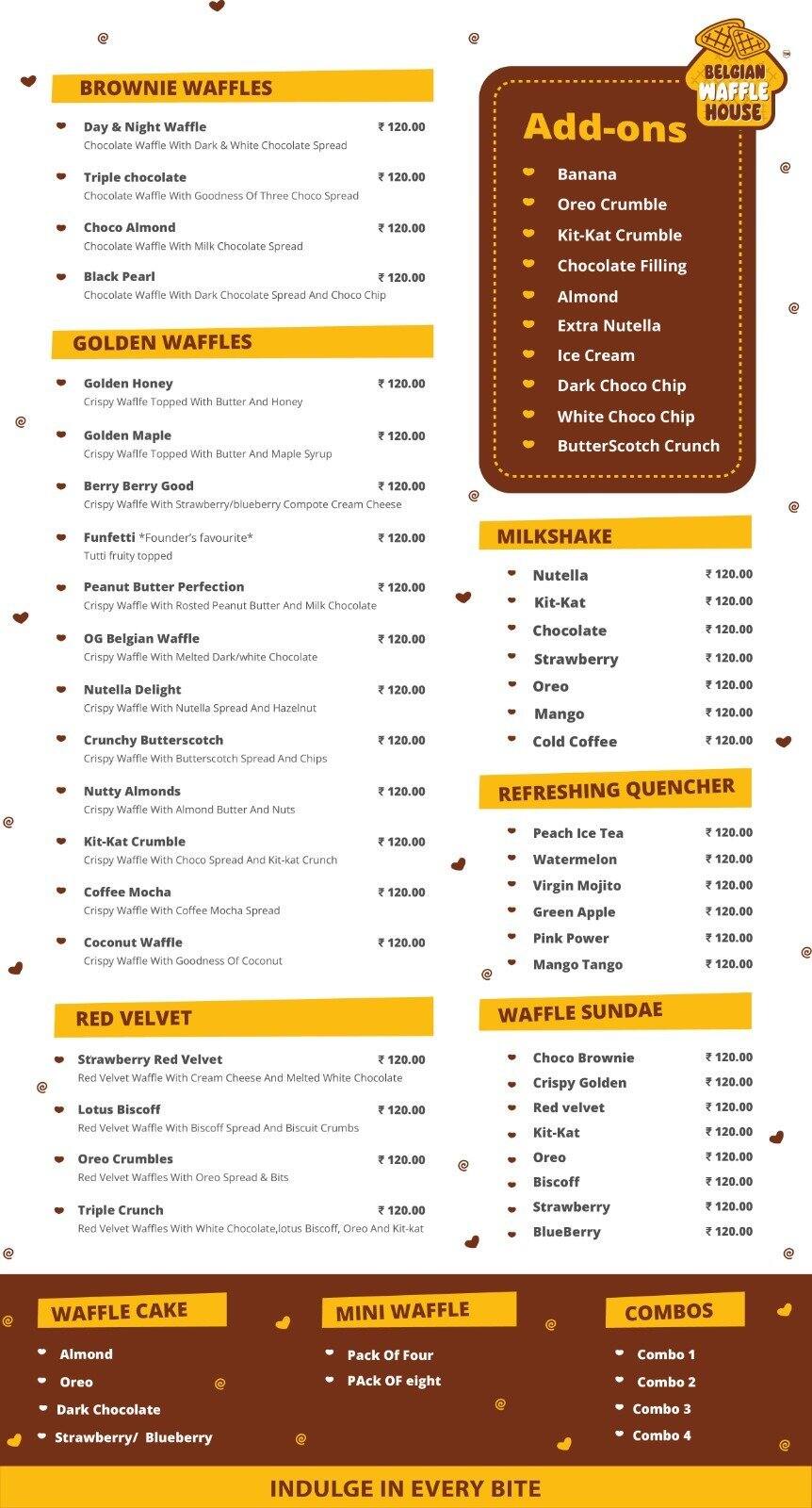 Menu of Belgian Waffle House, Bommanahalli, Bangalore