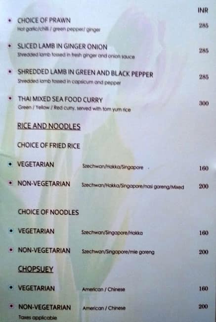 Menu at Tulip, Puducherry