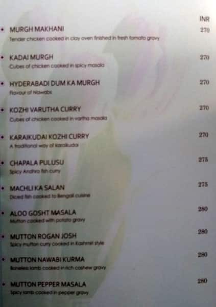 Menu at Tulip, Puducherry