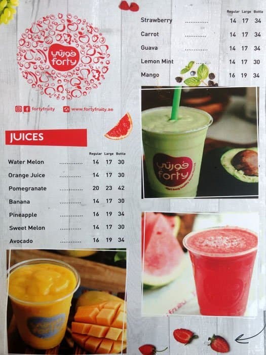 Forty Fruity Menu, Menu for Forty Fruity, Al Mushrif, Abu Dhabi - Zomato