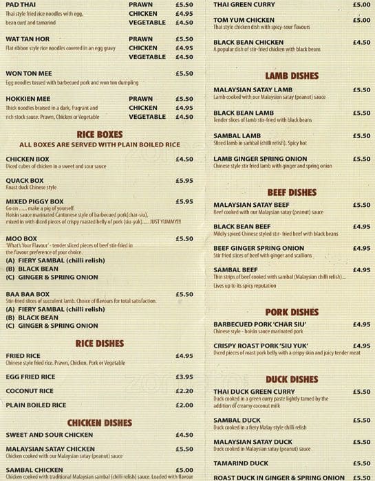 Carta del restaurante Bunga Raya, Thornton Heath, 785 London Rd