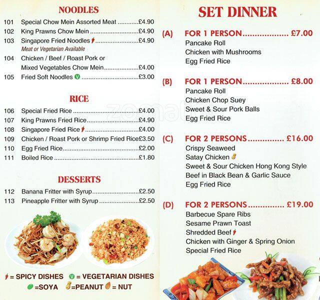 Carta del restaurante Shanghai, Barnet, 145 High Street
