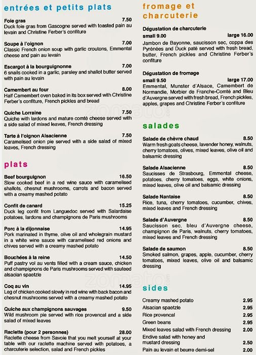 Menu at The French House pub & bar, London, 52 Lordship Ln