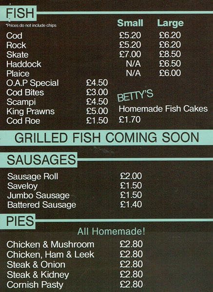Menu at Barracuda, Upminster, 52 Station Rd