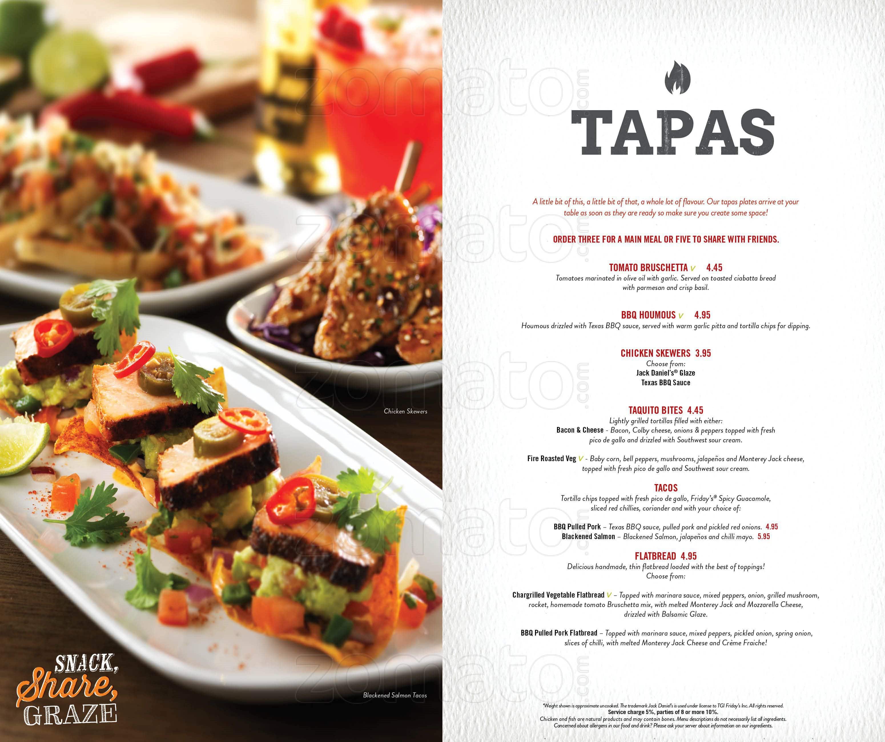 Menu at TGI Friday's restaurant, Dublin, TGI Friday's Swords