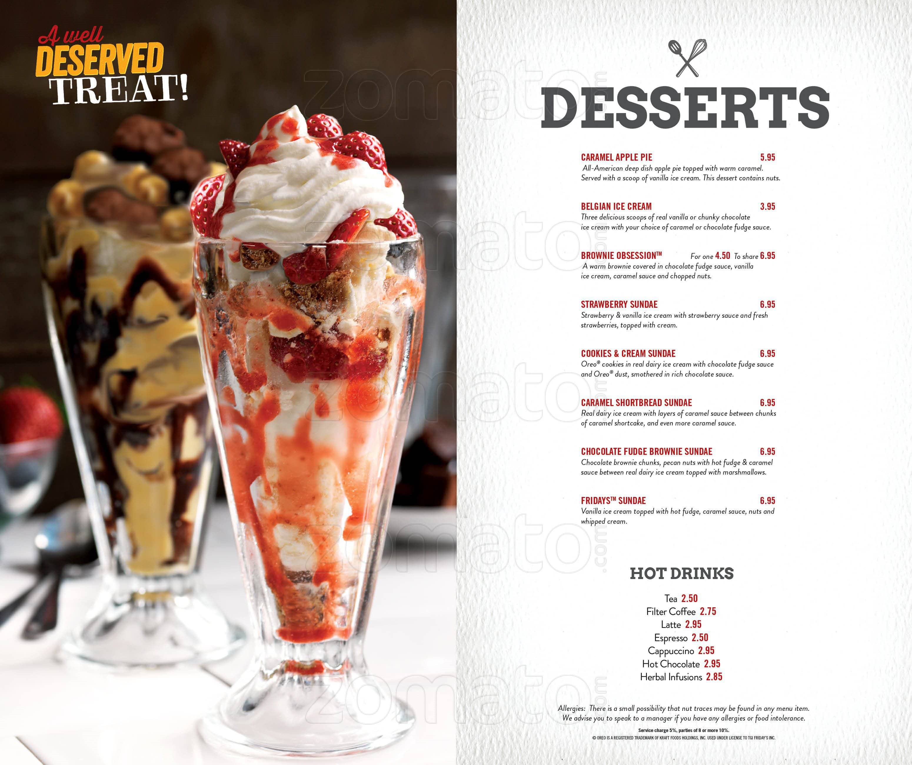 Menu at TGI Friday's restaurant, Dublin, TGI Friday's Swords