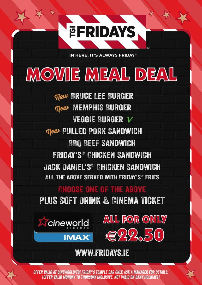 Menu at TGI Friday's restaurant, Dublin, TGI Friday's Swords