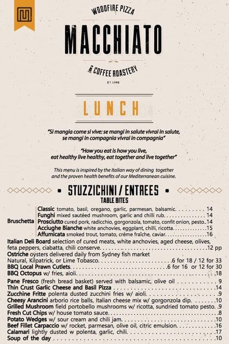 Macchiato Menu, Menu for Macchiato, CBD, Sydney - Urbanspoon/Zomato
