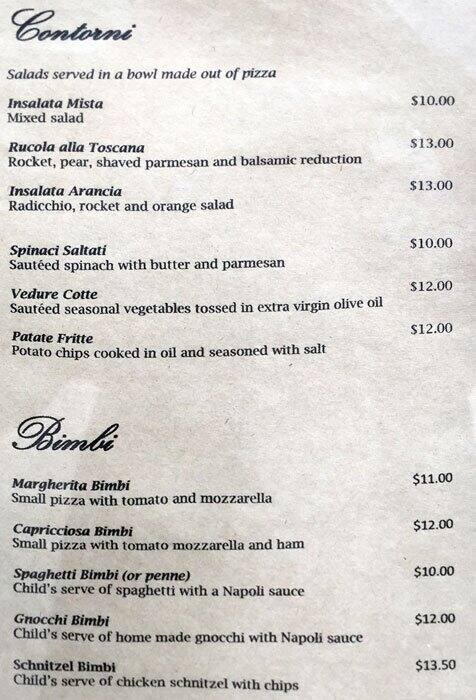 Menu at Mattia restaurant, Balwyn North, 117 Bulleen Rd
