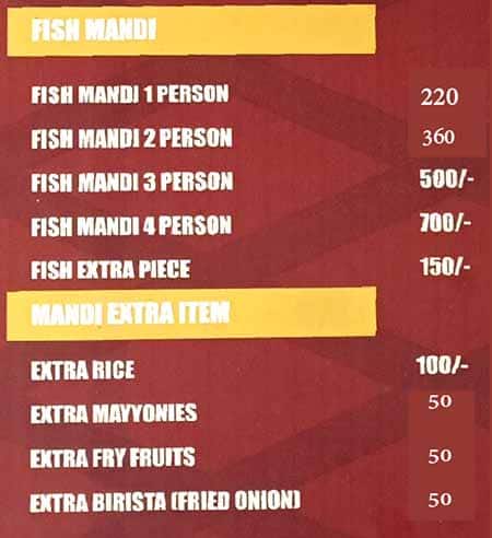 Menu at Masha Allah Mandi, Hyderabad, 8FXV+W9M