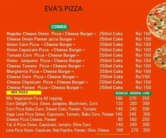 Menu of Evas Pizza, Sector 62, Noida
