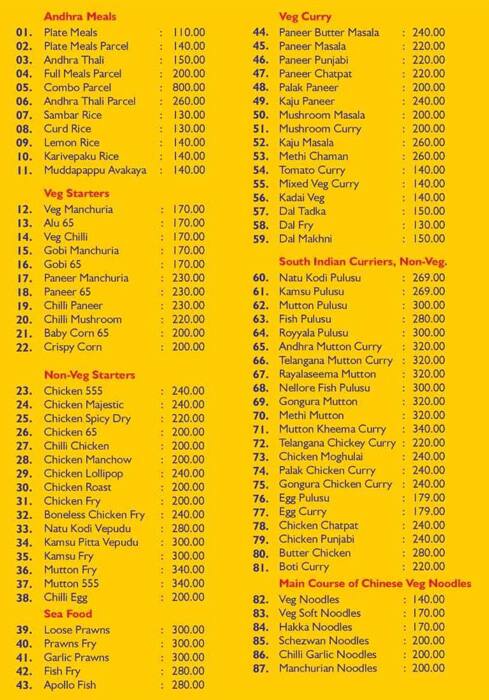 Menu of Delicious Grand, Chanda Nagar, Hyderabad