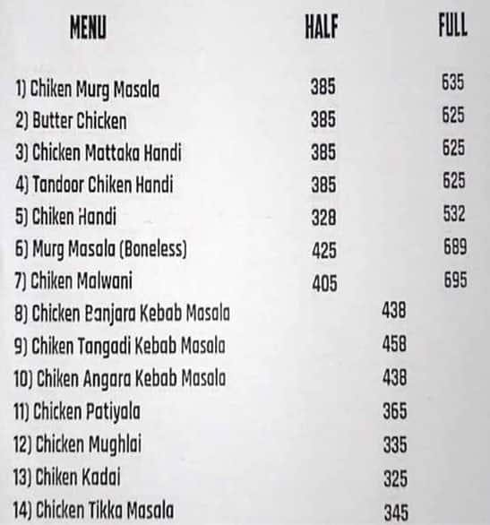 Menu of Hotel Soundrya, Wakad, Pune