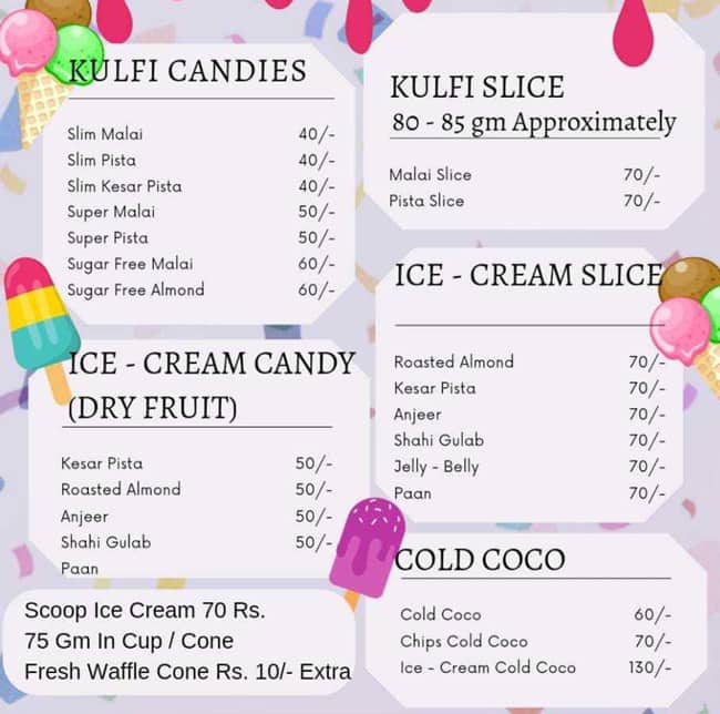 Menu of Sanjay Icecream, Malad West, Mumbai