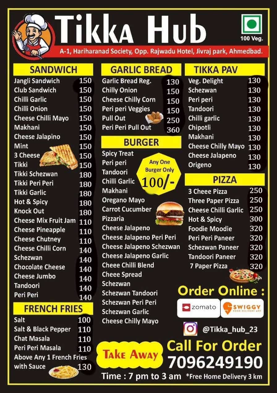 Menu of Tikka Hub, Vejalpur, Ahmedabad