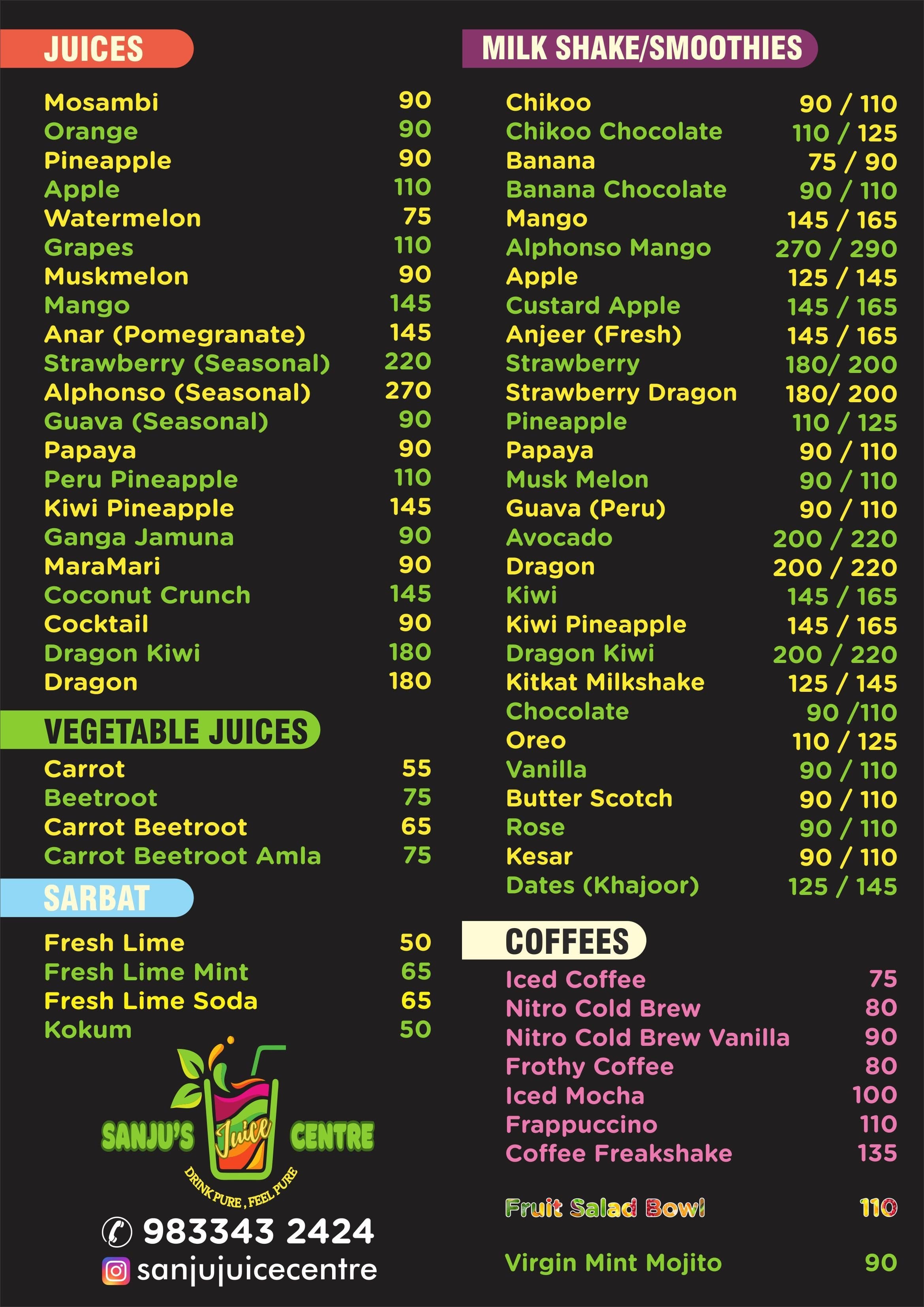 Menu of Sanju's Juice Centre, New Panvel, Navi Mumbai