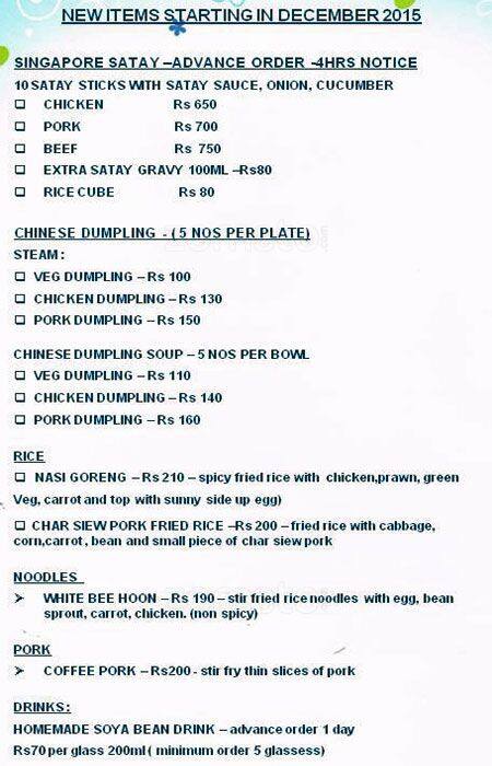 Menu at L' Cafe Singapore Food, Bengaluru