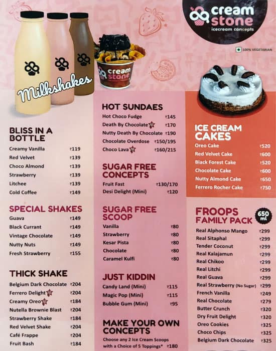 Menu at Cream Stone Ice Cream, Pune