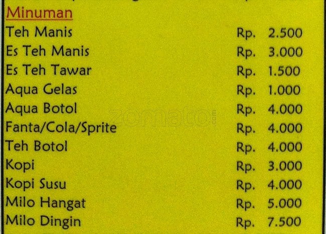 Menu at RM Pecel Madiun-De Pecel Pincuk restaurant, Depok