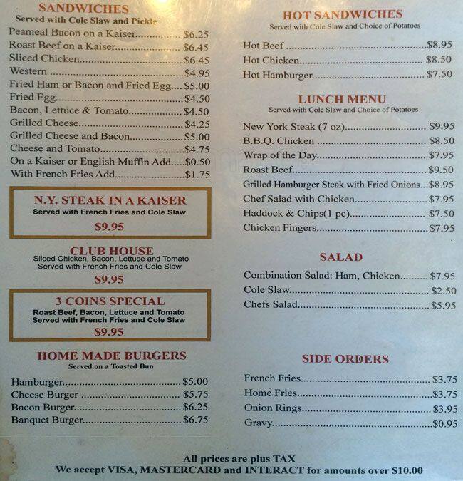 Menu at Three Coins Open Kitchen fast food, Richmond Hill