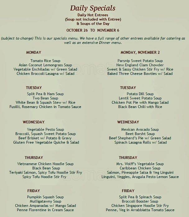 Menu at Hannah's Kitchen restaurant, Toronto, Yonge Street Stouffville