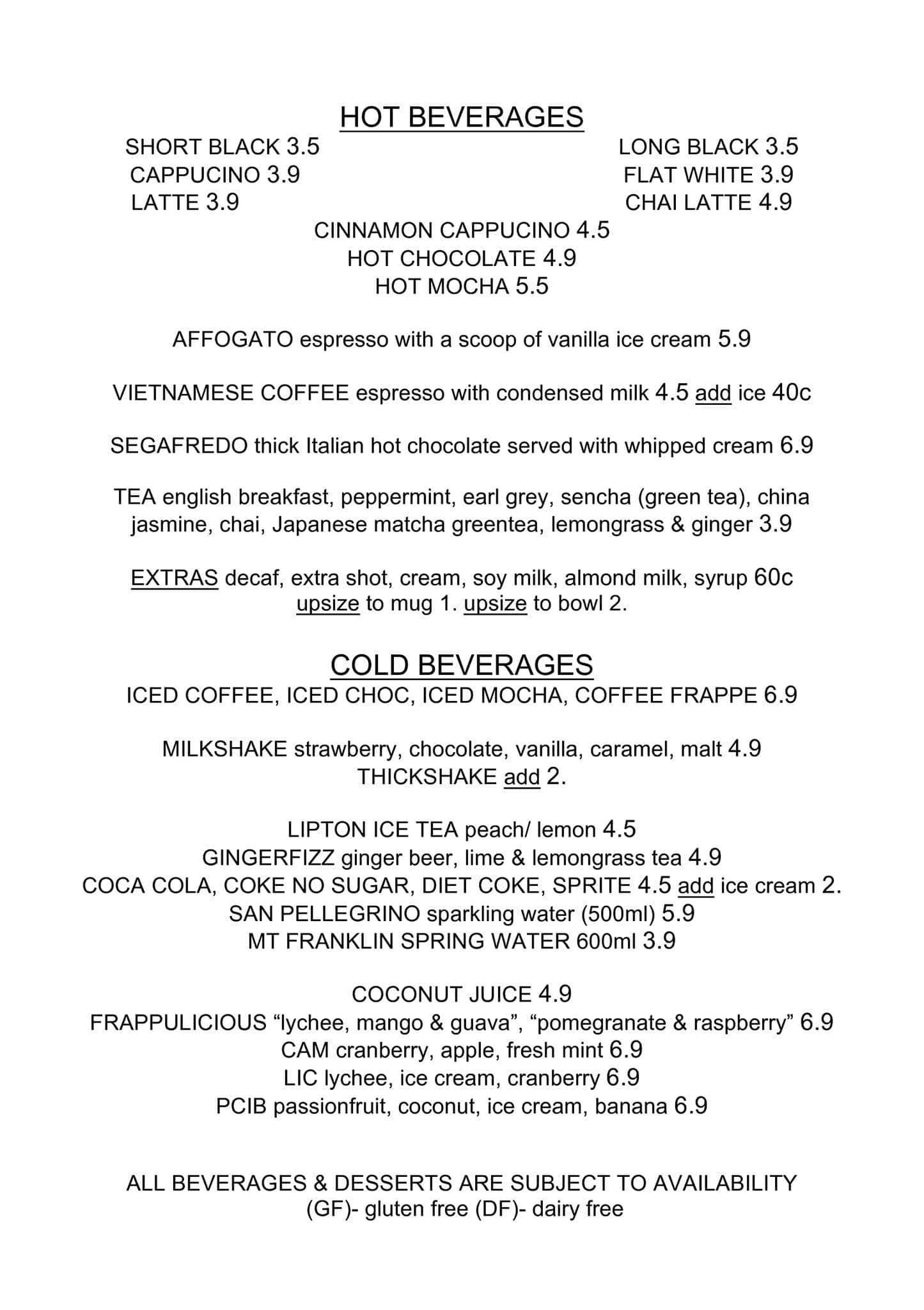 Menu at Six Degrees Cafe, Indooroopilly