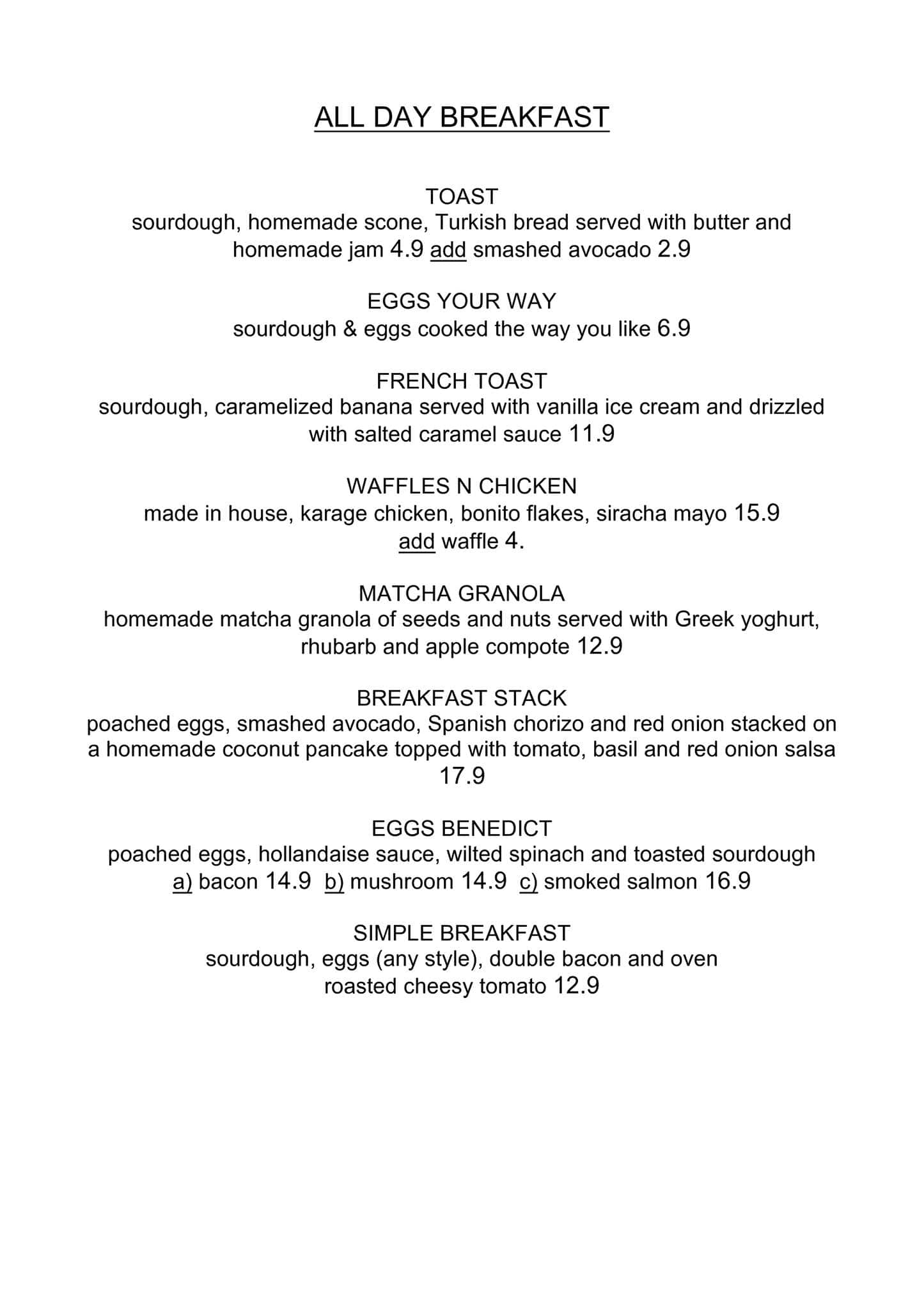 Menu at Six Degrees Cafe, Indooroopilly