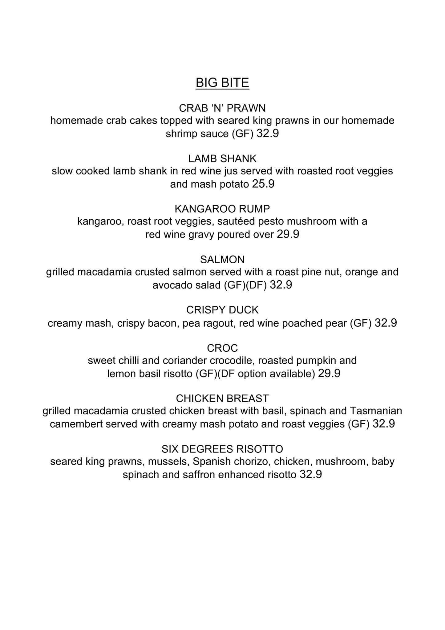 Menu at Six Degrees Cafe, Indooroopilly