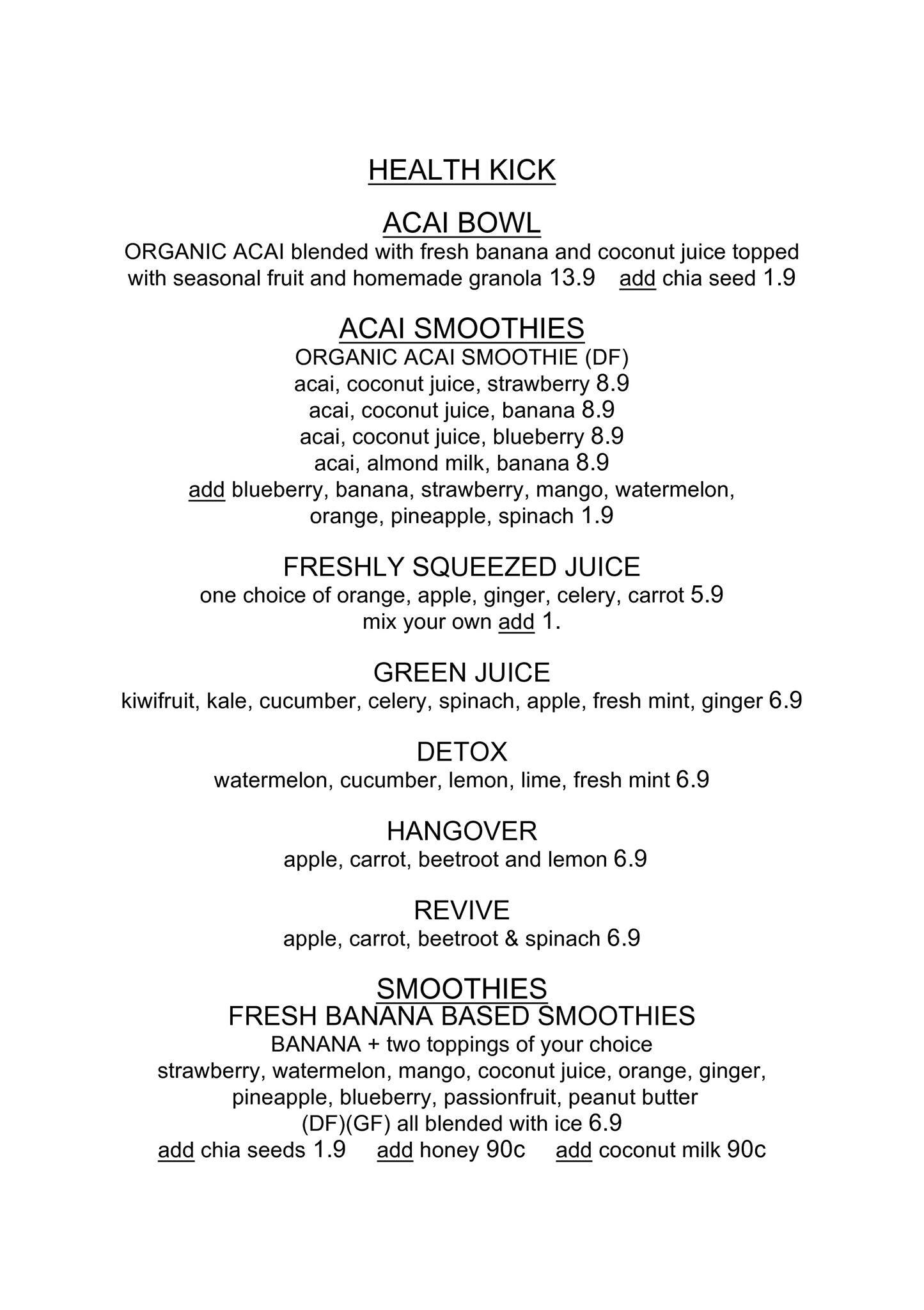 Menu at Six Degrees Cafe, Indooroopilly