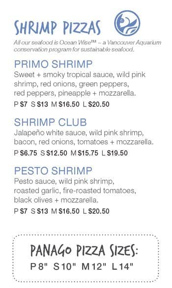 Menu at Panago Pizza pizzeria, New Westminster, 485 E Columbia St