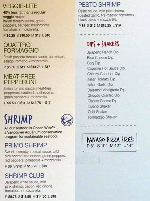 Menu at Panago Pizza, Surrey, 24 Ave