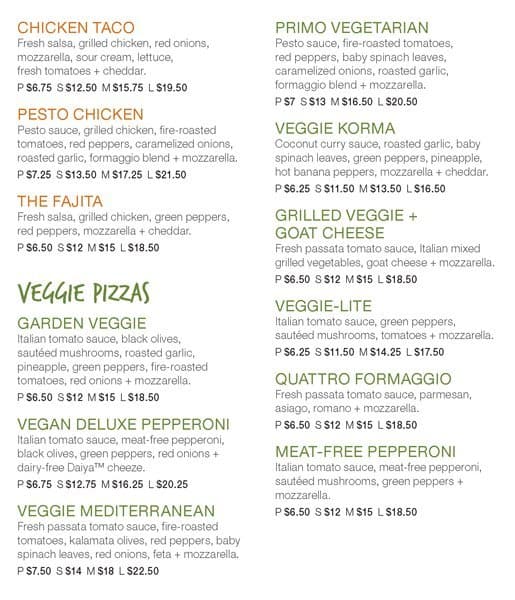Menu at Panago Pizza pizzeria, New Westminster, 485 E Columbia St