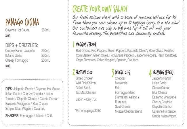 Menu at Panago Pizza pizzeria, New Westminster, 485 E Columbia St